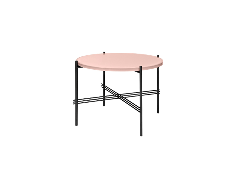 TS Coffee Table, Top: Vintage Red Glass, Base: Black, Round - Clay